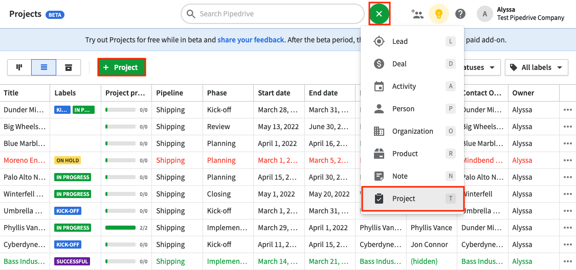 Projects by Pipedrive - Knowledge Base | Pipedrive